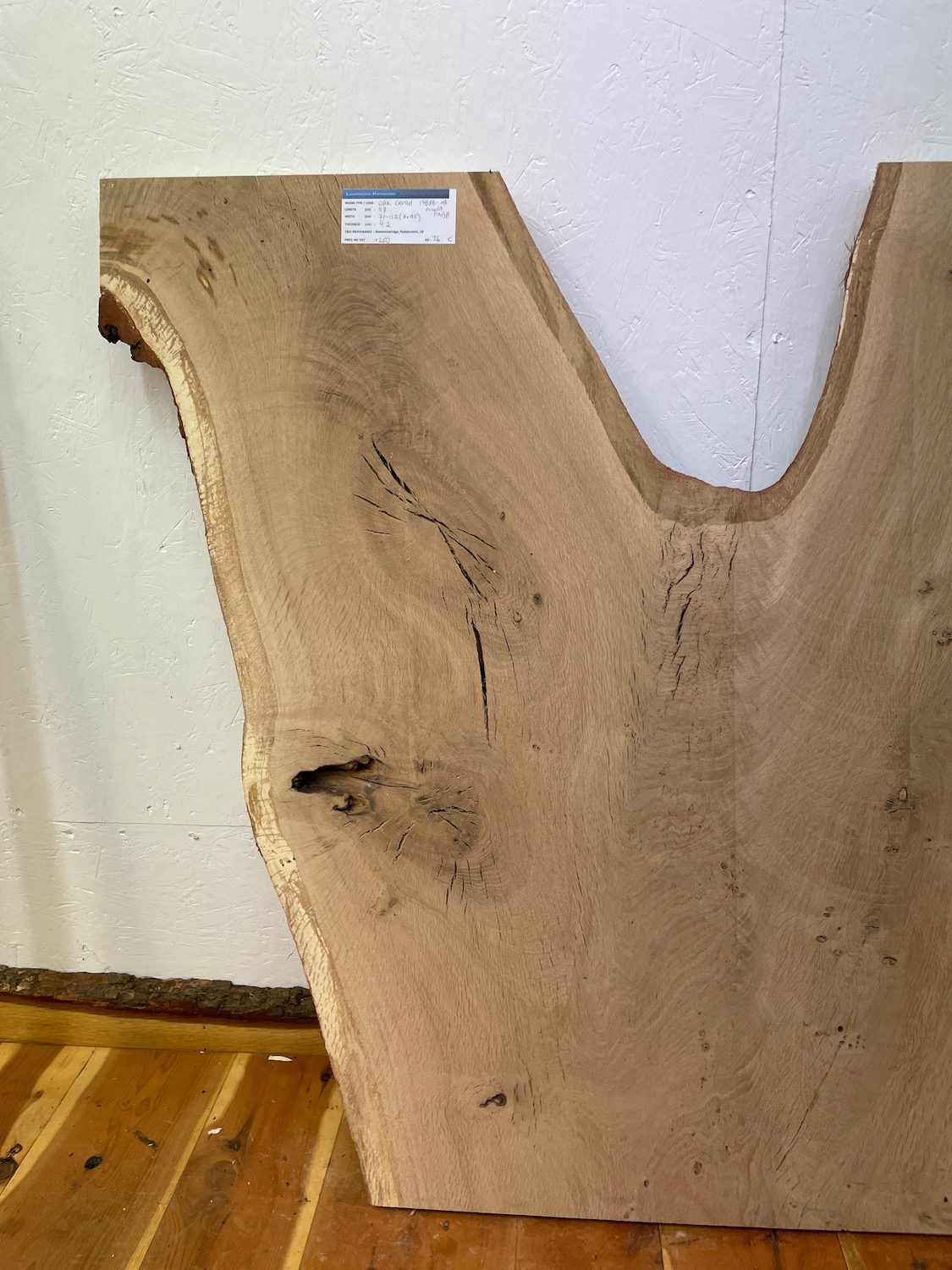 OAK CROTCH Natural Waney Edge Slab Milled Finish Hardwood Board 1468B-9B