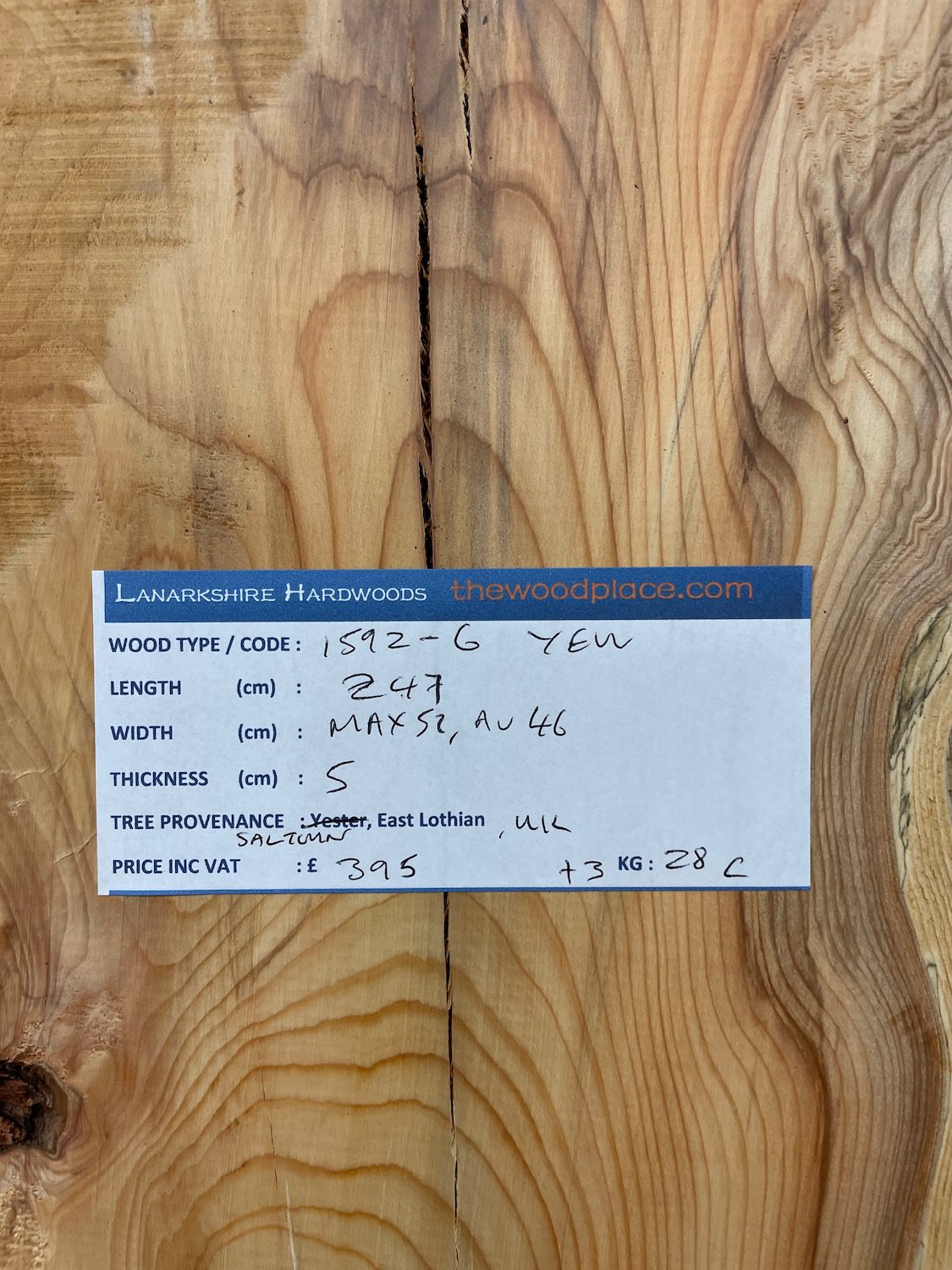 YEW Natural Waney Edge Slab Planed Finish Hardwood Board