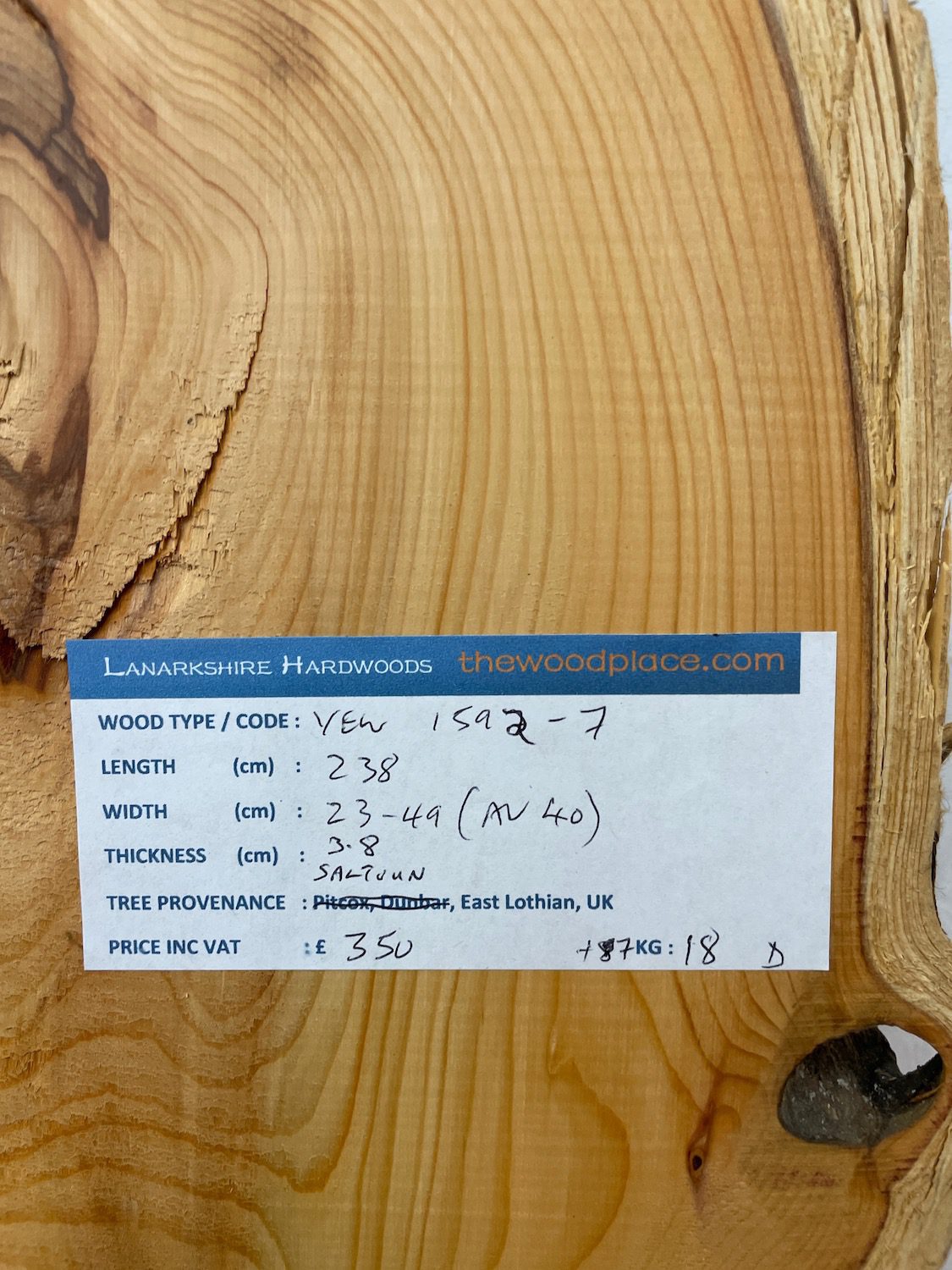 YEW Natural Waney Edge Slab Planed Finish Hardwood Board