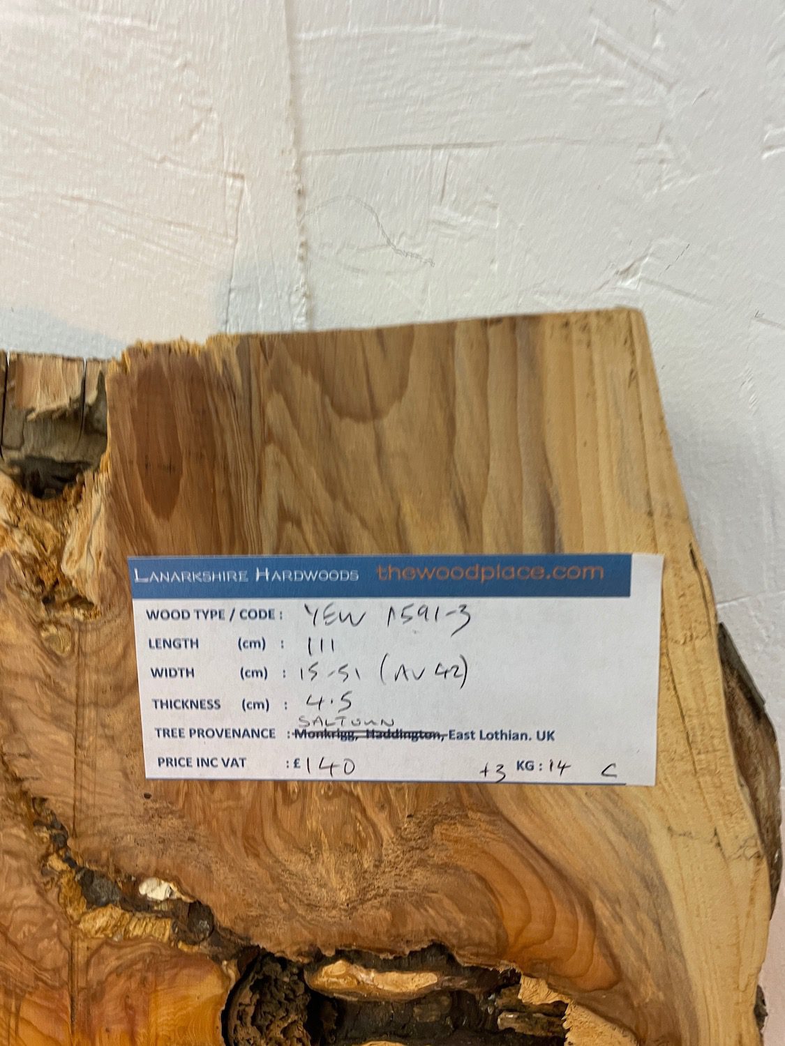 YEW Natural Waney Edge Slab Planed Finish Hardwood Board